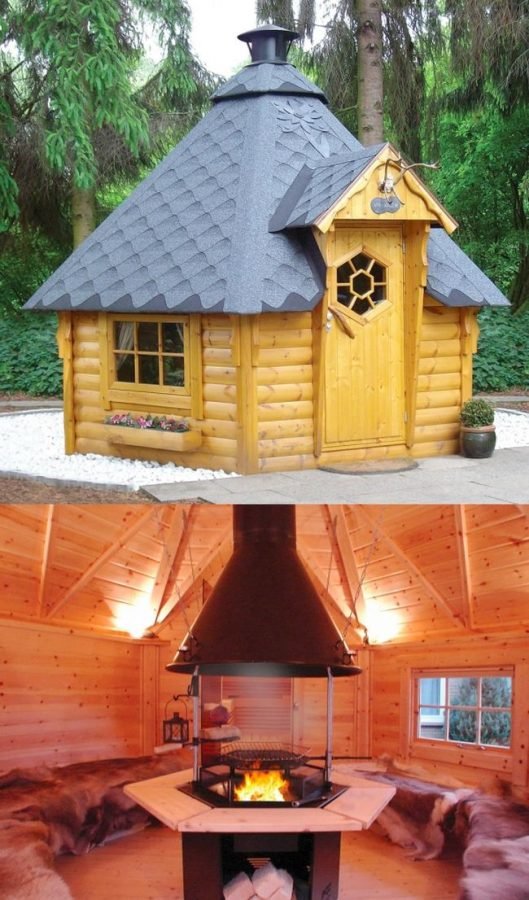 Finnish Grill House with six-sided BBQ grill table